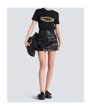 Balmain Leather Belted Bellows Pocket Skirt