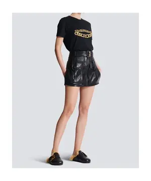Balmain Leather Belted Bellows Pocket Skirt