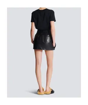 Balmain Leather Belted Bellows Pocket Skirt