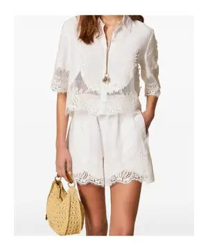 TWINSET Embroidered Scalloped Hem Shorts