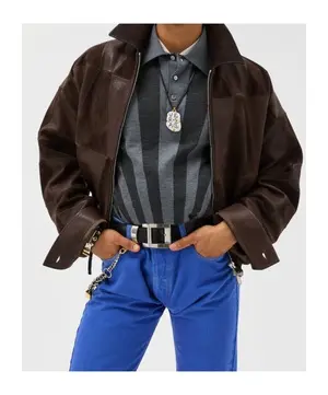 Versace Geometric Panelled Leather Jacket
