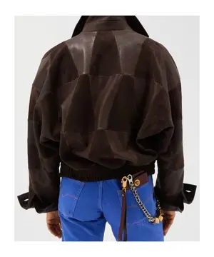 Versace Geometric Panelled Leather Jacket