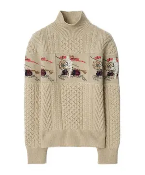 Burberry Aran Intarsia Turtleneck Jumper - Beige Blend