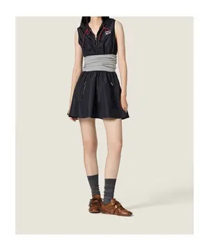 Miu Miu Sleeveless Technical Fabric Dress With Hooded Collar And Belt