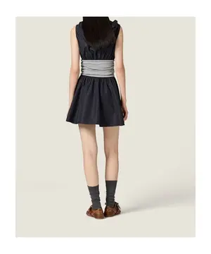 Miu Miu Sleeveless Technical Fabric Dress With Hooded Collar And Belt