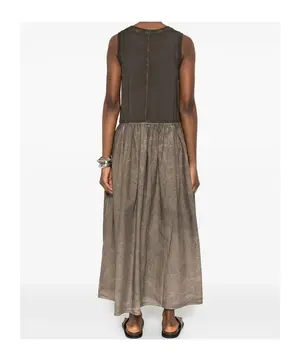 UMA WANG Sleeveless Round Neck Midi Dress With Draped Skirt