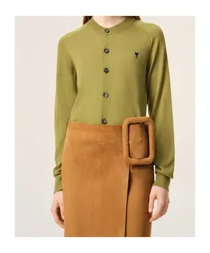Ami De Coeur Crewneck Cardigan - Matcha/black