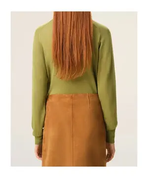 Ami De Coeur Crewneck Cardigan - Matcha/black