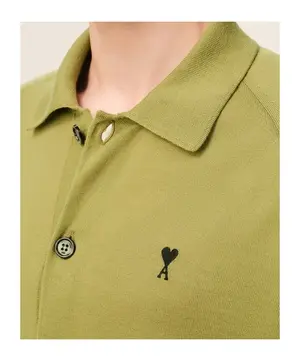 AMI Paris De Coeur Collared Cardigan - Green