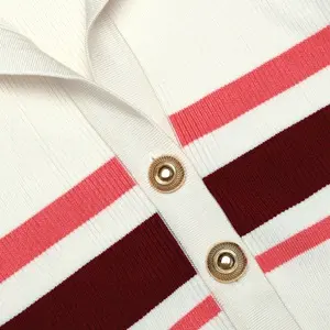SELF-PORTRAIT Striped Ribbed Cardigan With Ruffled Cuffs - White