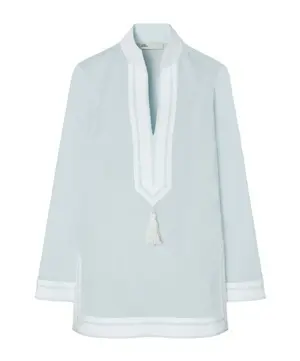 Tory Burch Embroidered Tassel Tunic Top - White