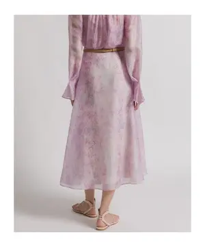 Alberta Ferretti Silk Organza Floral Print A-line Skirt