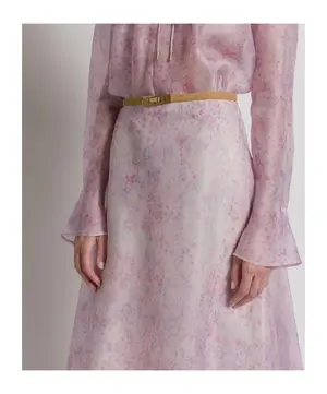 Alberta Ferretti Silk Organza Floral Print A-line Skirt