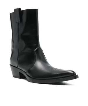 Khaite Pointed Toe Square Heel Embroidered Patchwork Boots