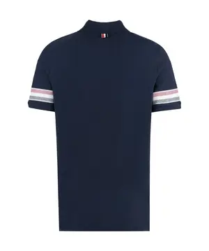 Thom Browne Logo Patch Striped Polo Shirt - Navy Blue