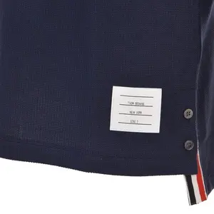 Thom Browne Logo Patch Striped Polo Shirt - Navy Blue