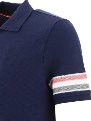 Thom Browne Logo Patch Striped Polo Shirt - Navy Blue