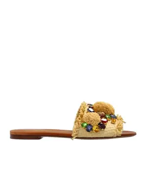 Dolce & Gabbana Embellished Raffia Slides - Brown