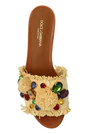 Dolce & Gabbana Embellished Raffia Slides - Brown