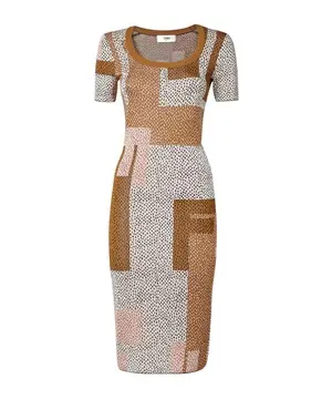 Fendi Peppered Falena Motif Square-neck Midi Dress - Multi-color
