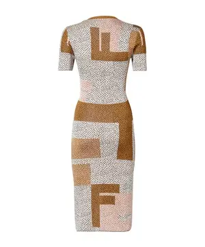 Fendi Peppered Falena Motif Square-neck Midi Dress