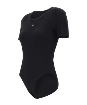 VIVIENNE WESTWOOD Short Sleeve Ribbed Bodysuit With Orb Embroidery - Black