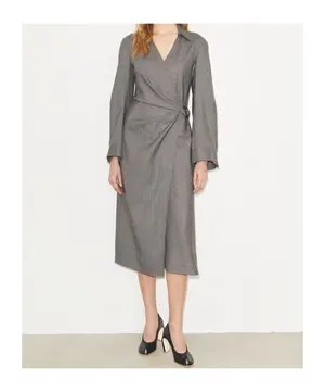 Tory Burch Wool Wrap Dress With Waist Buckle - Gray