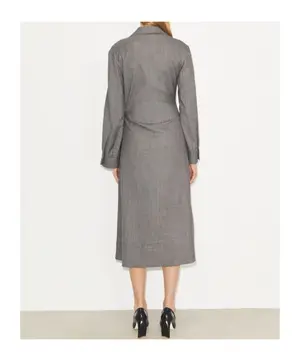 Tory Burch Wool Wrap Dress With Waist Buckle - Gray