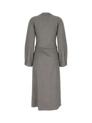 Tory Burch Wool Wrap Dress With Waist Buckle - Gray