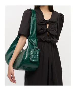 GANNI Embossed Zipped Shoulder Bag - Green