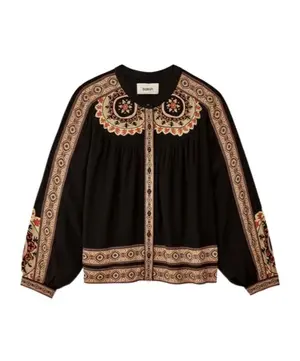 Ba&sh Valda Embroidered Button-up Top - Black