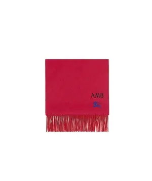 Burberry Ekd Embroidered Fringed Reversible Scarf