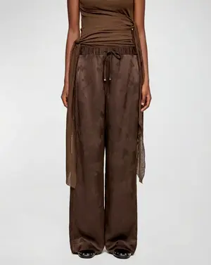 GANNI Satin Floral Wide-leg Trousers