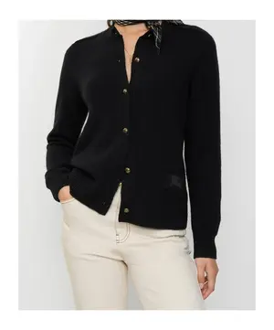 Burberry Crewneck Knit Cardigan With Equestrian Knight Design - Black