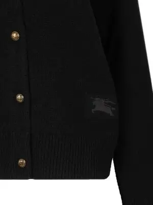 Burberry Crewneck Knit Cardigan With Equestrian Knight Design - Black