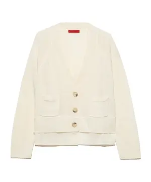 MAXCO. Max&co. Linen Blend Knit Cardigan With V-neck And Patch Pockets