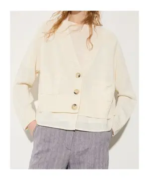 MAXCO. Max&co. Linen Blend Knit Cardigan With V-neck And Patch Pockets