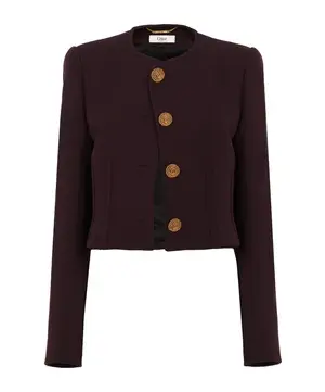 Chloé Collarless Cropped Wool Crepe Jacket - Dark Purple