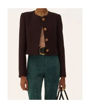 Chloé Collarless Cropped Wool Crepe Jacket - Dark Purple