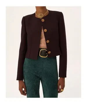 Chloé Collarless Cropped Wool Crepe Jacket - Dark Purple