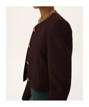 Chloé Collarless Cropped Wool Crepe Jacket - Dark Purple