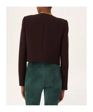 Chloé Collarless Cropped Wool Crepe Jacket - Dark Purple