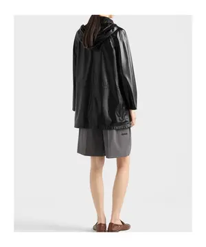 Prada Hooded Nappa Leather And Fabric Caban Jacket