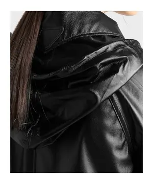 Prada Hooded Nappa Leather And Fabric Caban Jacket