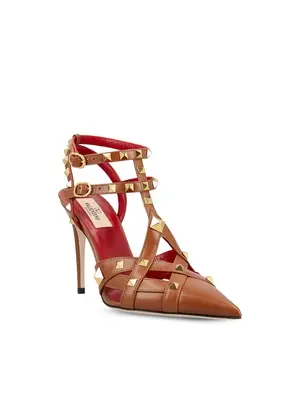 Valentino Garavani Studded Pointed Toe Pumps - Brown