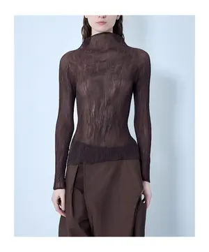 Issey Miyake High-neck Pleated Long-sleeve Top