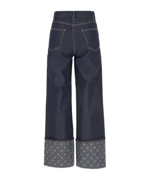 Tory Burch T Monogram Contrast-cuff Jeans