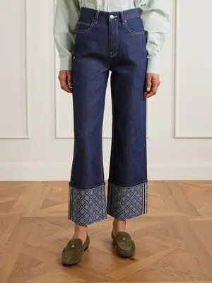 Tory Burch T Monogram Contrast-cuff Jeans - No