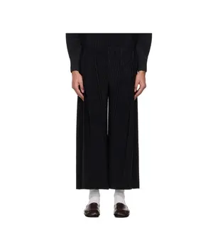 Issey Miyake Pleated Knit Wide Leg Pants - Black