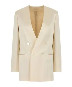 Alberta Ferretti Double Breasted Satin Blazer - Nude